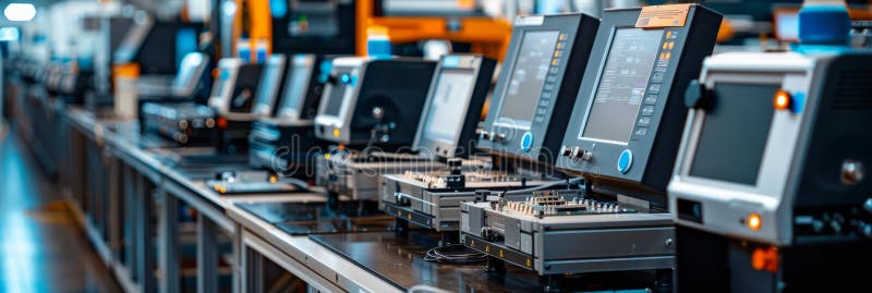 An Electronics Assembly Line with Soldering Stations and Circuit Board ...