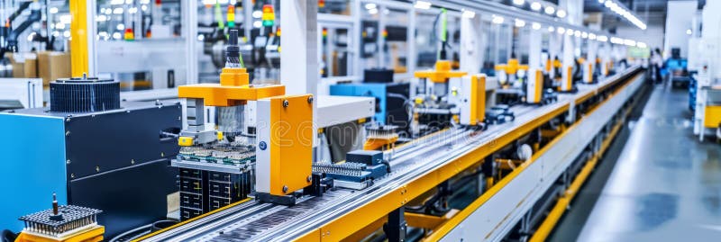 An Electronics Assembly Line with Soldering Stations and Circuit Board ...