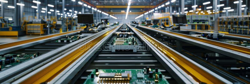 An Electronics Assembly Line with Soldering Stations and Circuit Board ...