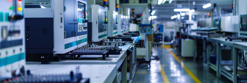 An Electronics Assembly Line with Soldering Stations and Circuit Board ...