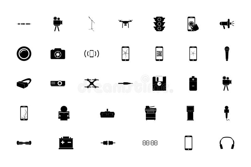 Electronics Black Color Set Solid Style Flat Vector Image Stock Vector ...