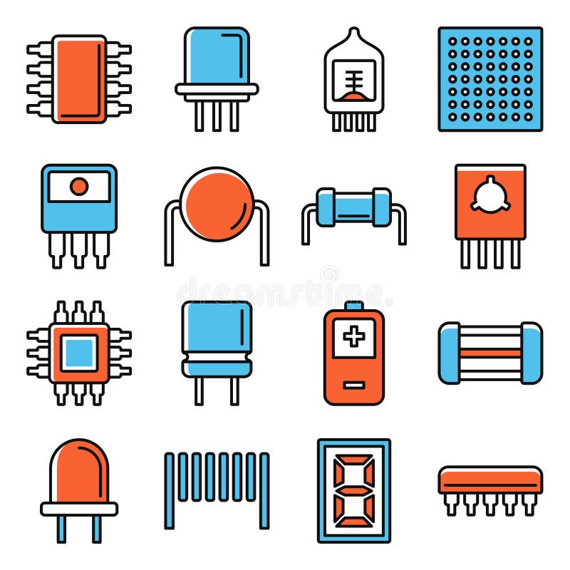 Electronics Components Icons Set on White Background. Vector Stock ...