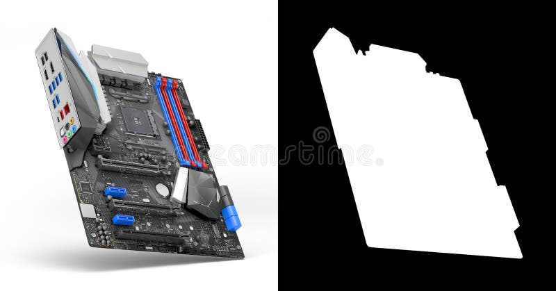Electronics Components on Modern PC Computer Mainboard 3d Render on ...