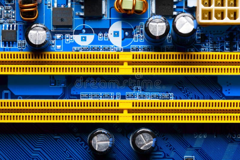 Electronics Components on the Motherboard of a Modern Computer with a ...