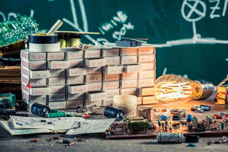 Electronics Components in Physics Lab Stock Image - Image of diode ...