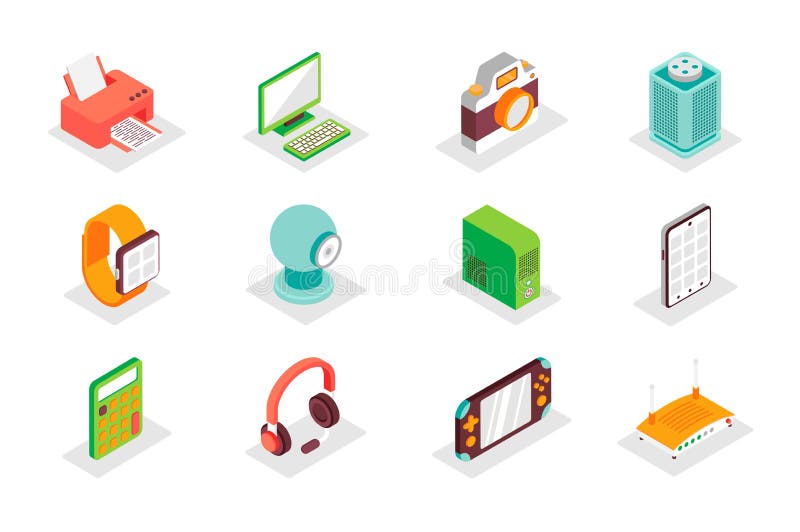 Electronics Concept 3d Isometric Icons Set. Bundle Elements Stock ...