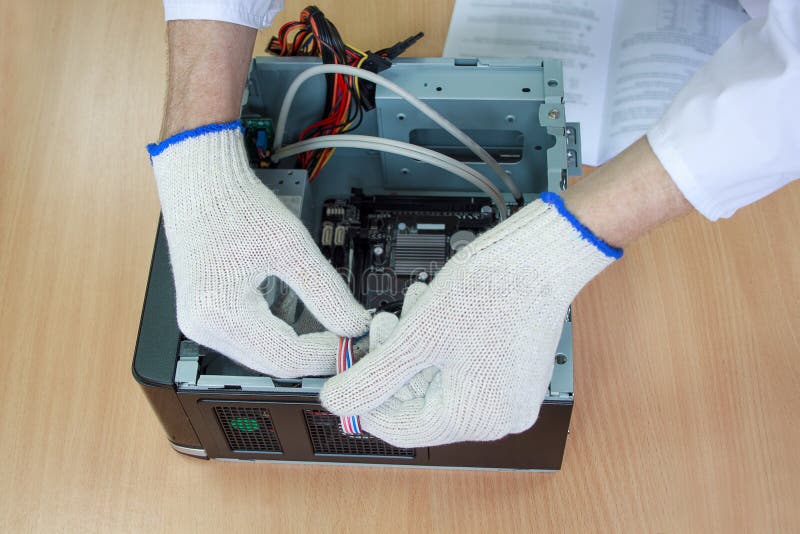 Electronics Engineer Assembles a Personal Computer. Instruction for ...