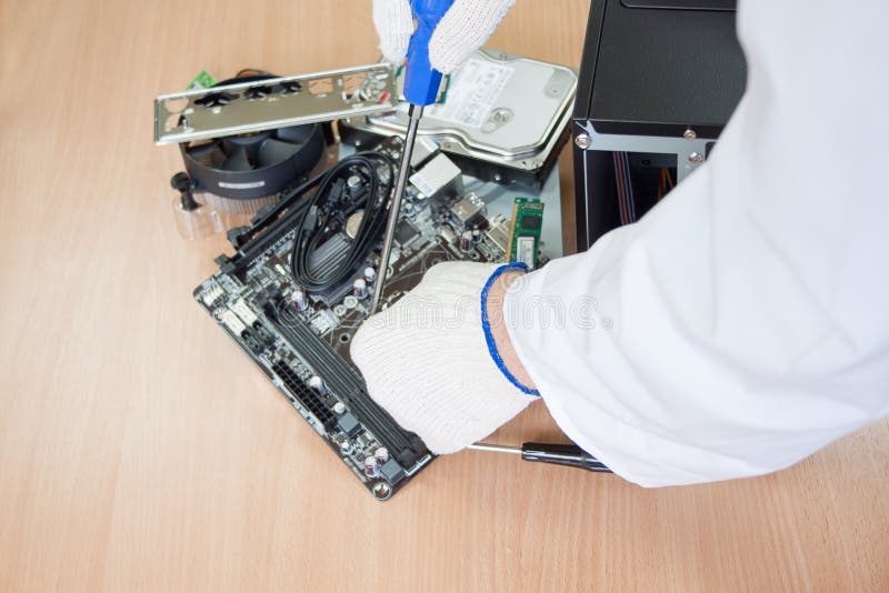 Electronics Engineer Assembly a Modern Personal Computer. Stock Photo ...