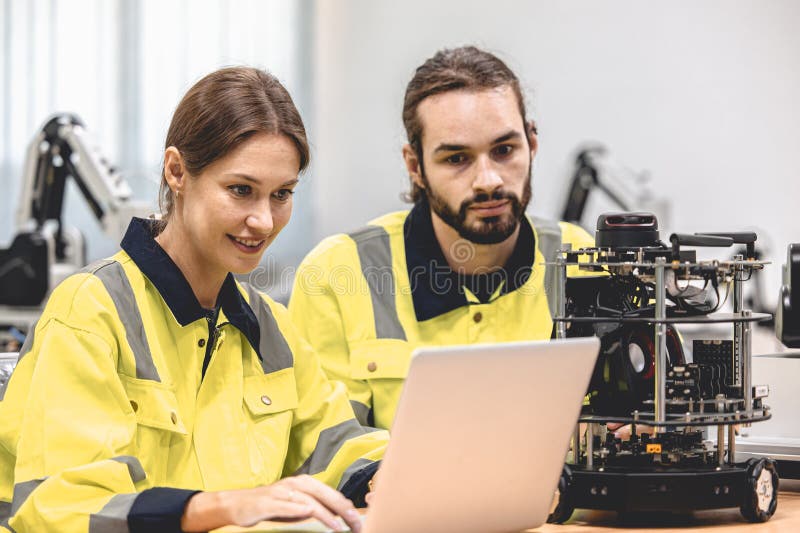 Electronics Engineer Team Works With Iot Robot Checking Source Code And Program Ai System