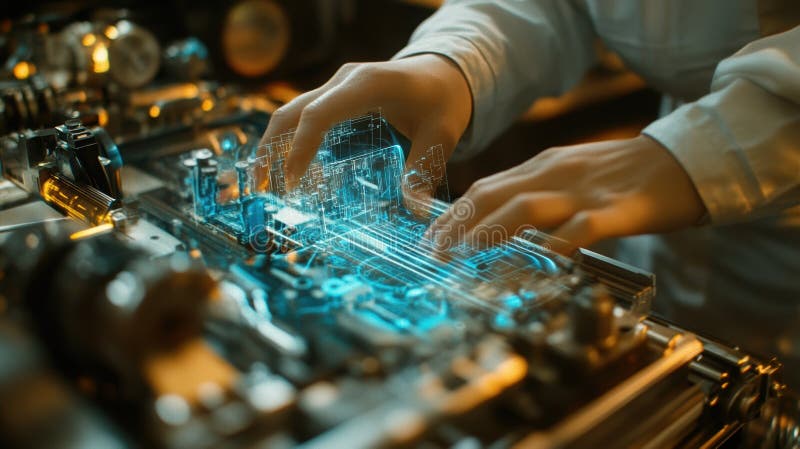 Electronics Engineer Working with Holographic Augmented Reality ...