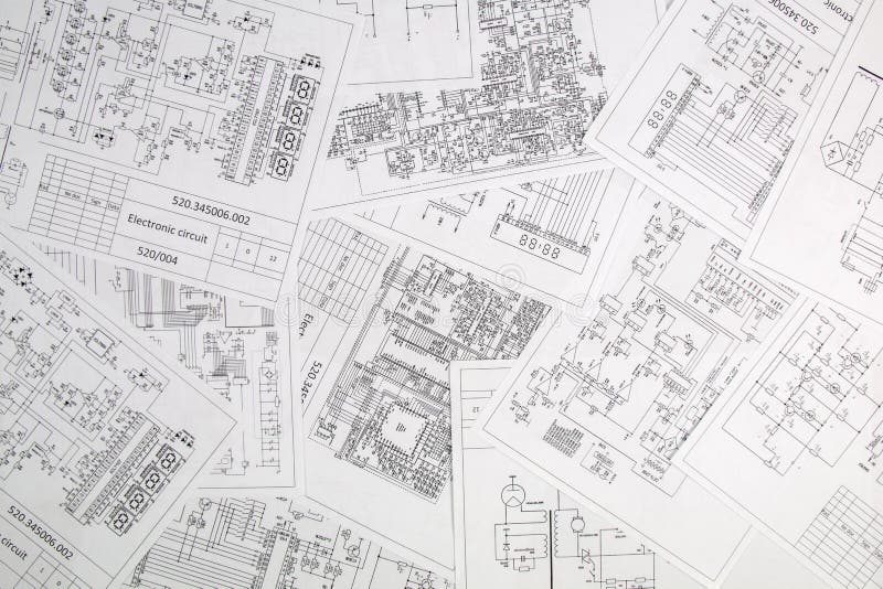 Electronics and Engineering. Pencil on Printed Drawings of Elect Stock ...