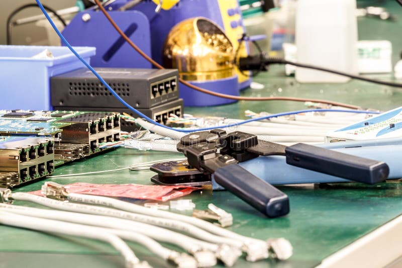 Electronics Equipment Assembly Workplace Stock Image - Image of line ...