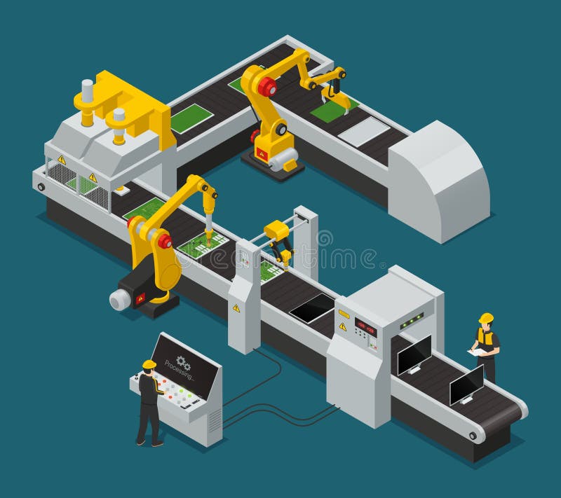 Electronics Factory Isometric Multistory Composition Stock Vector - Illustration of graphic ...
