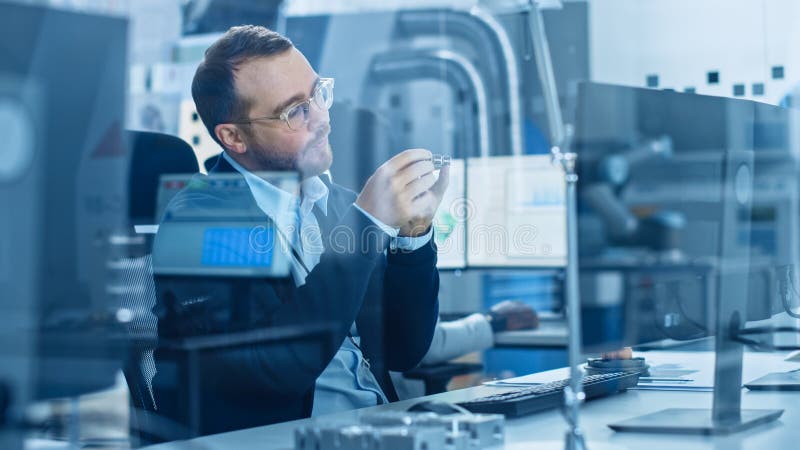 Electronics Factory: Male Electrical Engineer Holds PCB Prototype ...