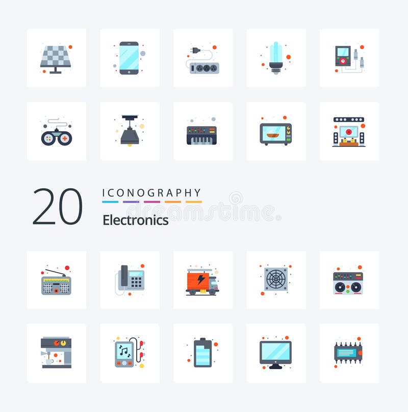 20 Electronics Flat Color Icon Pack Like Machine Music Packet Mixer Fan ...