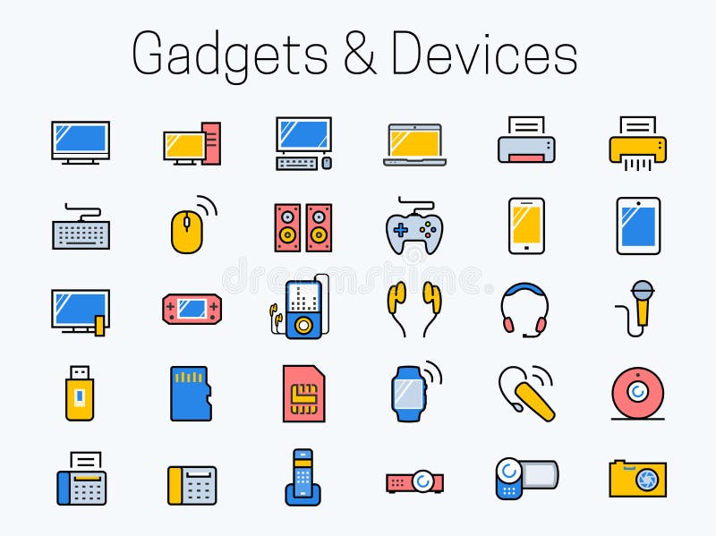 Electronics, Gadgets and Devices Icons in Thin Line Style Stock Vector ...