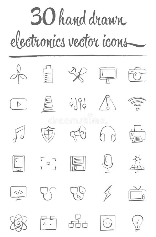 Electronics Hand Drawn Vector Icons Set Stock Illustration ...