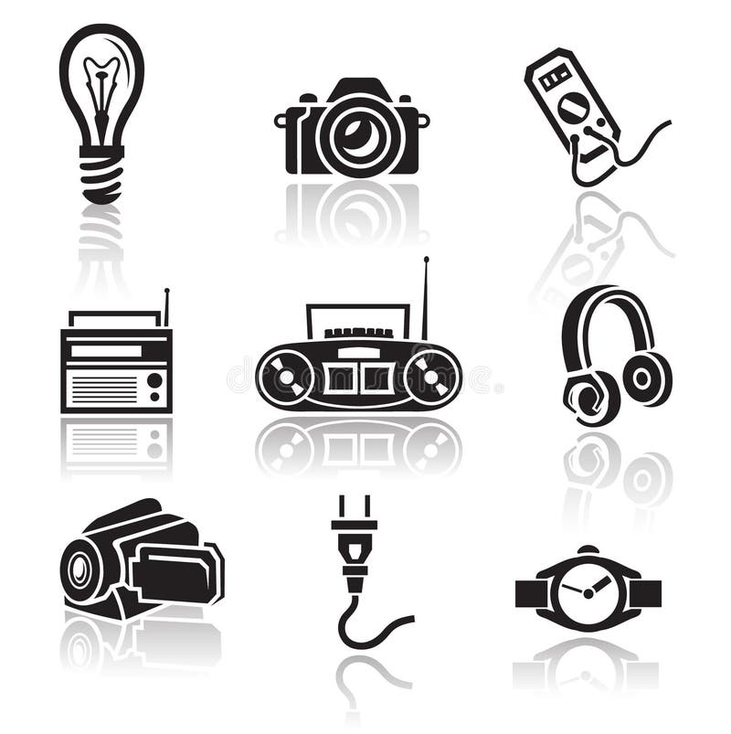 Electronics Icon Set. Black Sign on White Background Stock Illustration ...