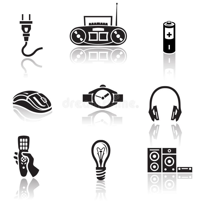 Electronics Icon Set. Black Sign on White Background Stock Illustration ...