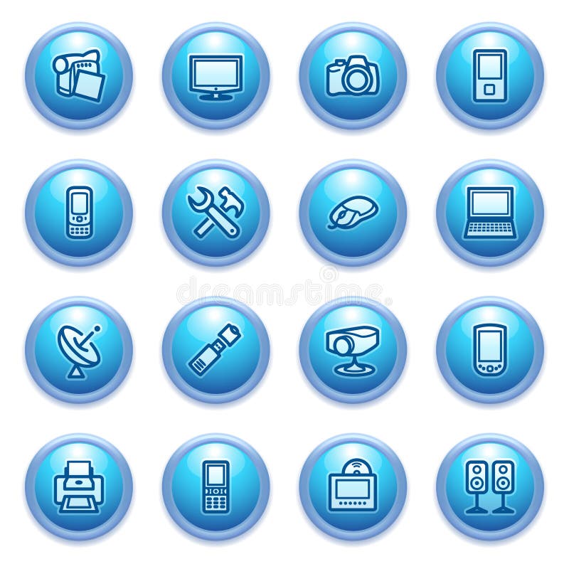 Electronics Icons on Blue Buttons. Stock Vector - Illustration of ...