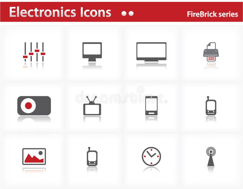 Electronics Icons Set - Firebrick Series Stock Vector - Illustration of ...