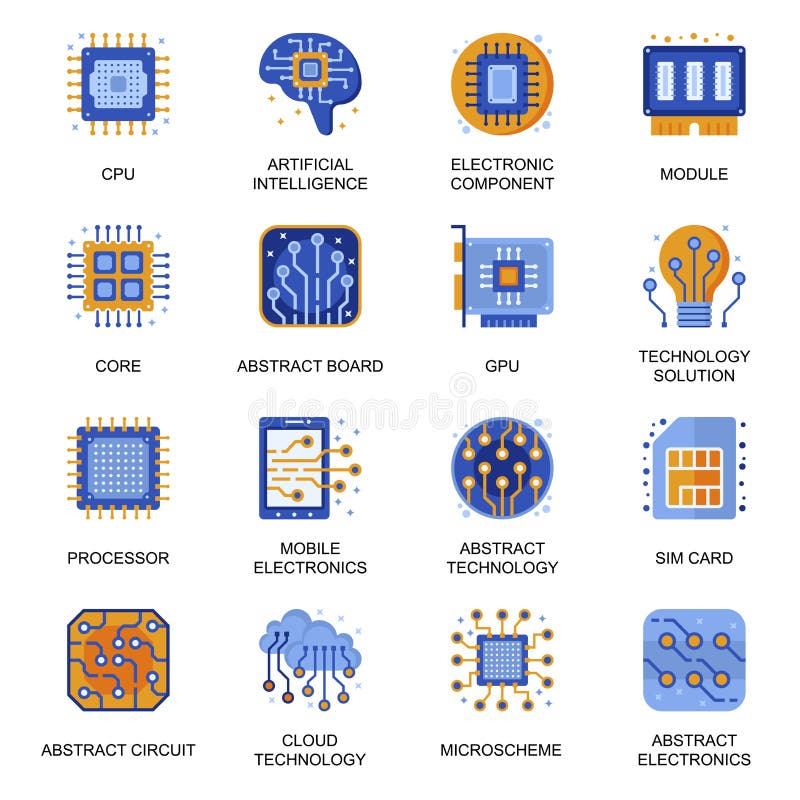 Electronics Icons Set in Flat Style. Stock Vector - Illustration of ...