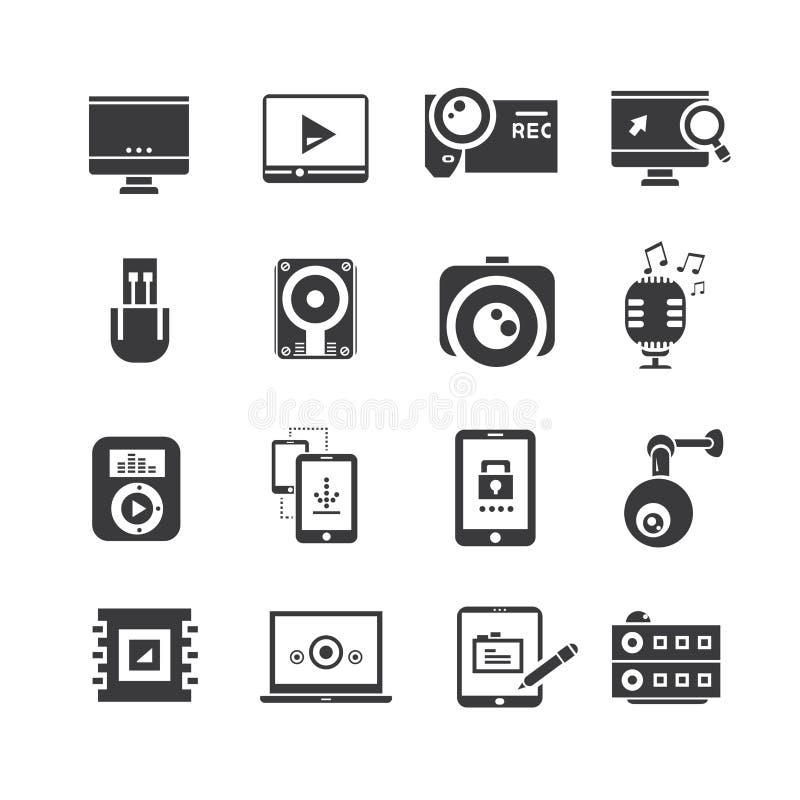 Computer and Storage Icons Set Stock Vector - Illustration of retro ...