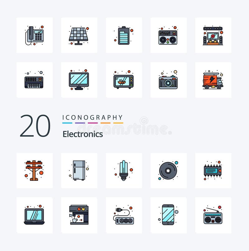 20 Electronics Line Filled Color Icon Pack Like Computer Electronic ...