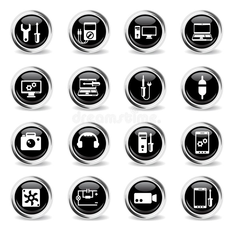 Electronics Repair Icon Set Stock Vector - Illustration of monitor ...