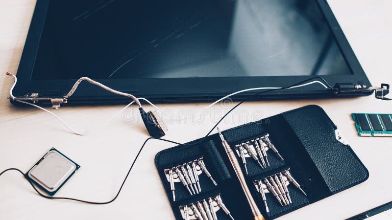 Electronics Repair Shop Broken Laptop Screen Tools Stock Photo - Image ...