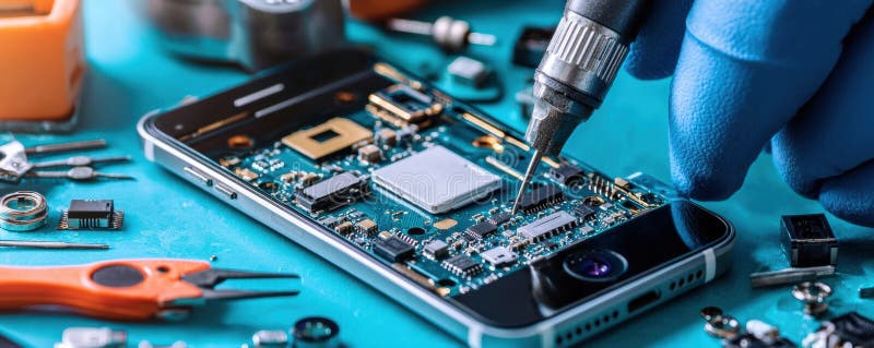 Electronics Repair Technician Disassembling a Smartphone with Detailed ...