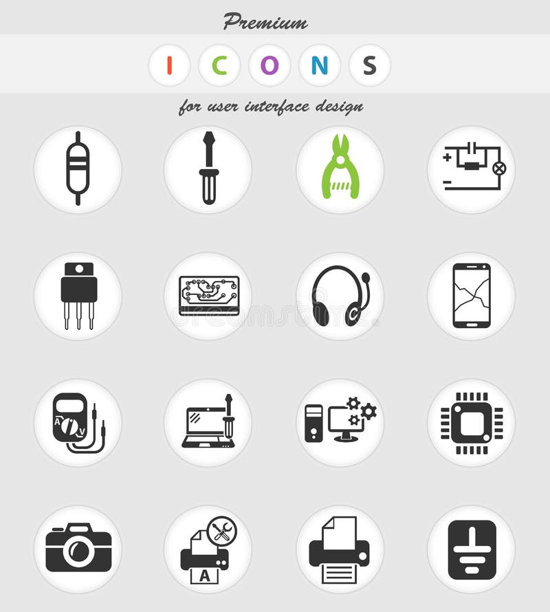 Electronics Repair Icon Set Stock Vector - Illustration of processor ...