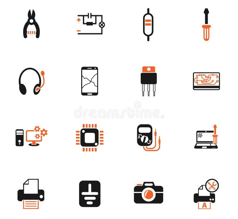 Electronics Repair Icon Set Stock Vector - Illustration of printer ...