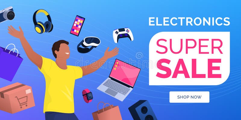 Electronics Sale Banner with Devices Stock Vector - Illustration of ...