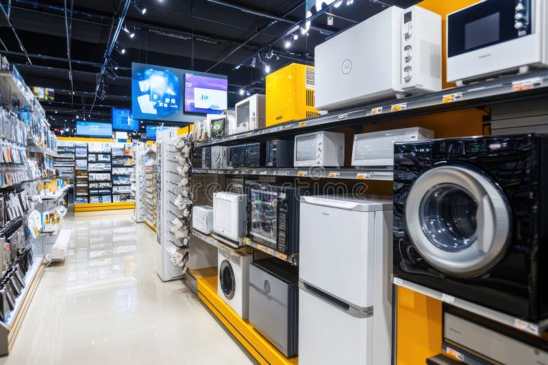 Electronics Store Aisle Features Various Home Appliances Including ...