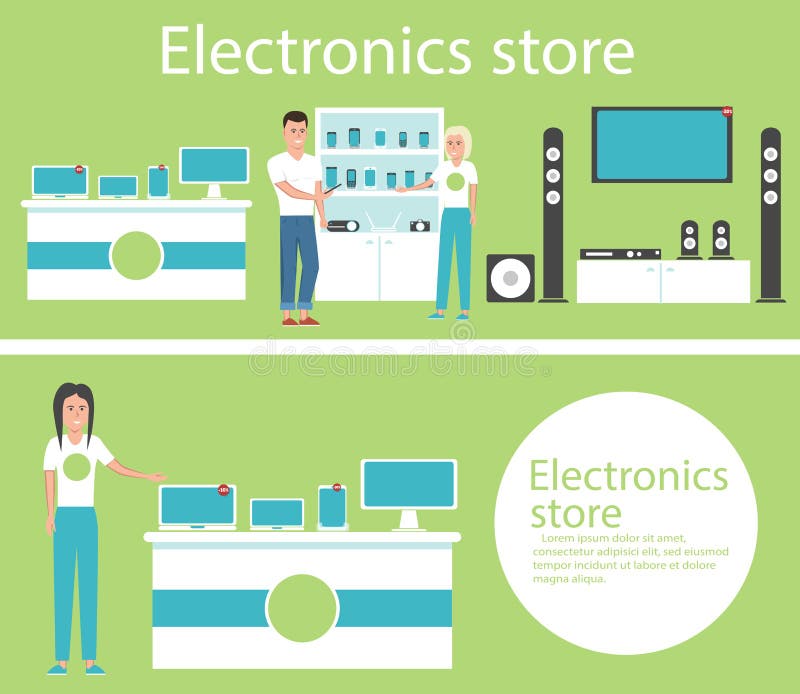 Electronics Store Banner with Shopping People Stock Vector ...
