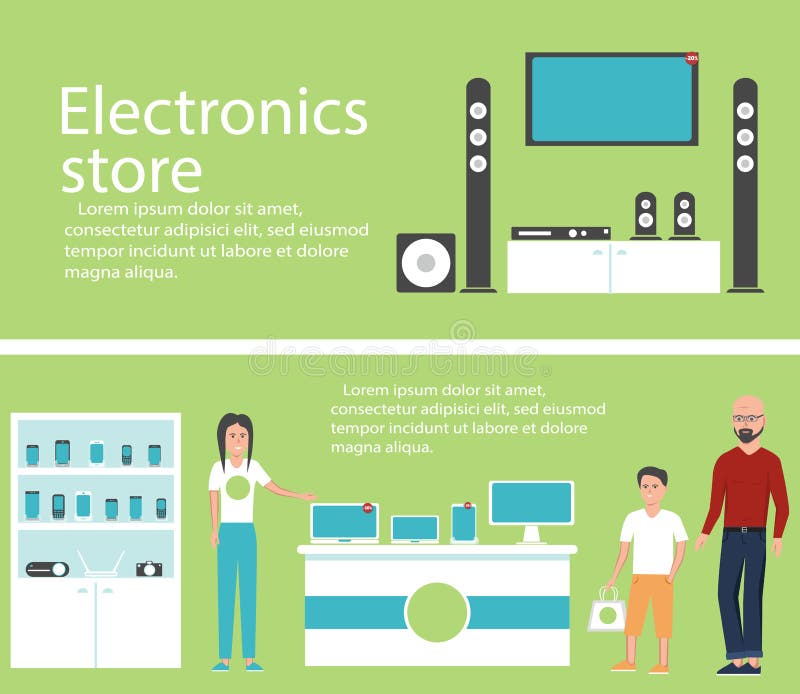 Electronics Store Banner with Shopping People Stock Vector ...