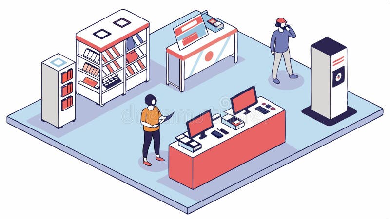 Electronics Store Display with Gadgets, Technology Retail Scene. Vector ...