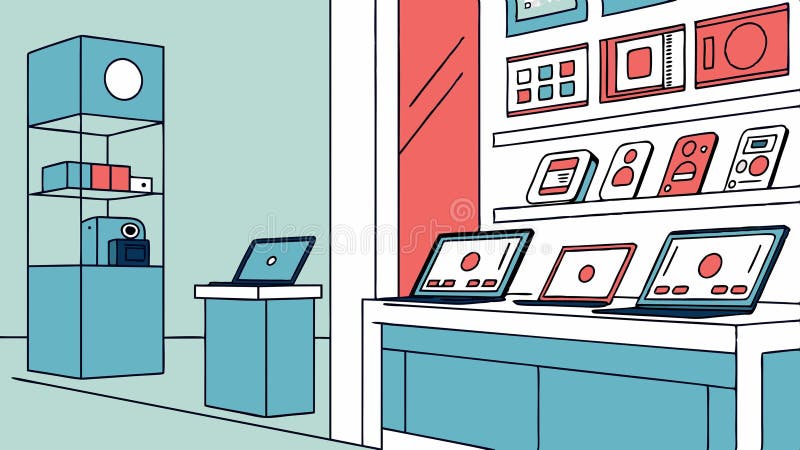 Electronics Store Display with Laptops and Devices, Vector Design ...