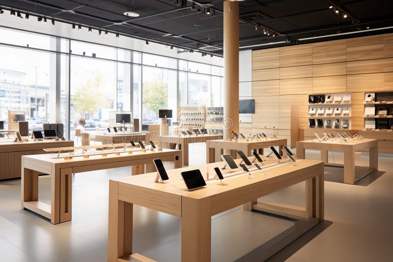Electronics Store Interior, Wooden Design Elements. Stock Image - Image ...