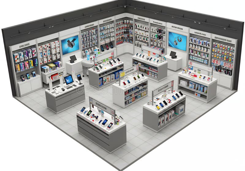 Electronics Store with Multiple Devices and Accessories Displayed on ...