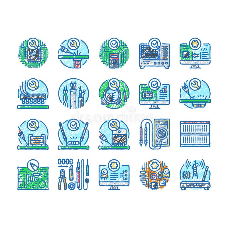 Electronics Technician Technology Icons Hand Drawn Stock Vector ...