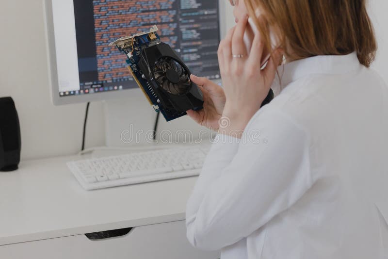 Power Supply Electronics Technology Concept. Young Woman Online ...