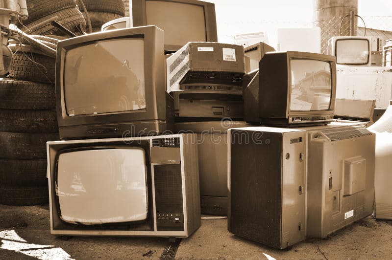 Stack of Old TV s stock image. Image of curbside, destroyed - 5219711