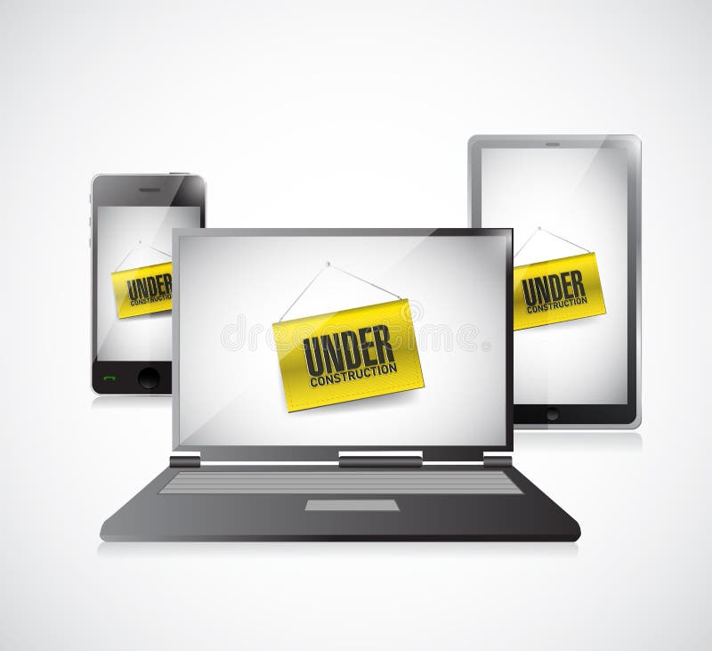 Electronics with Under Construction Hanging Banner Stock Illustration ...
