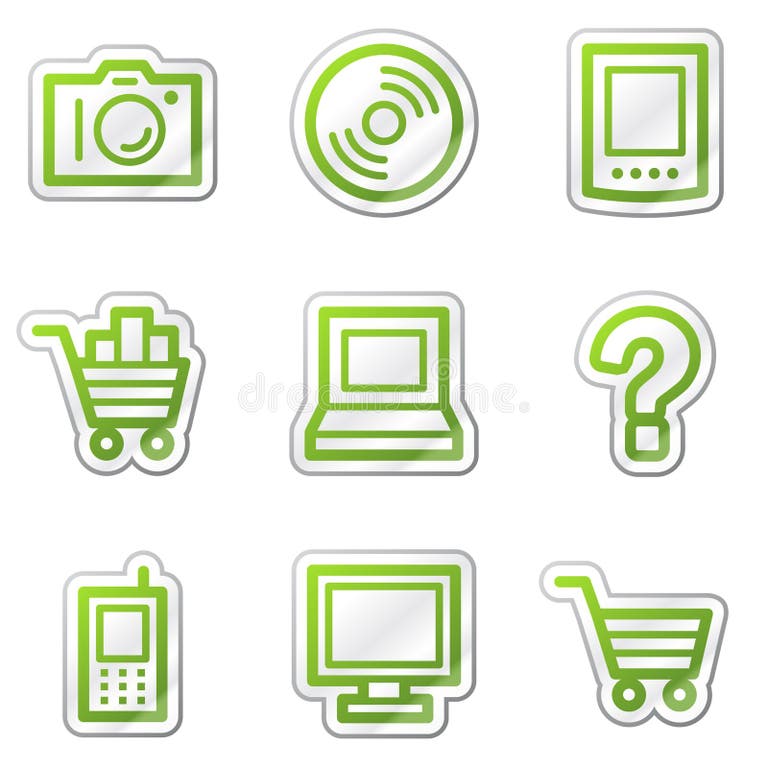 Electronics Web Icons, Green Contour Sticker Stock Vector ...
