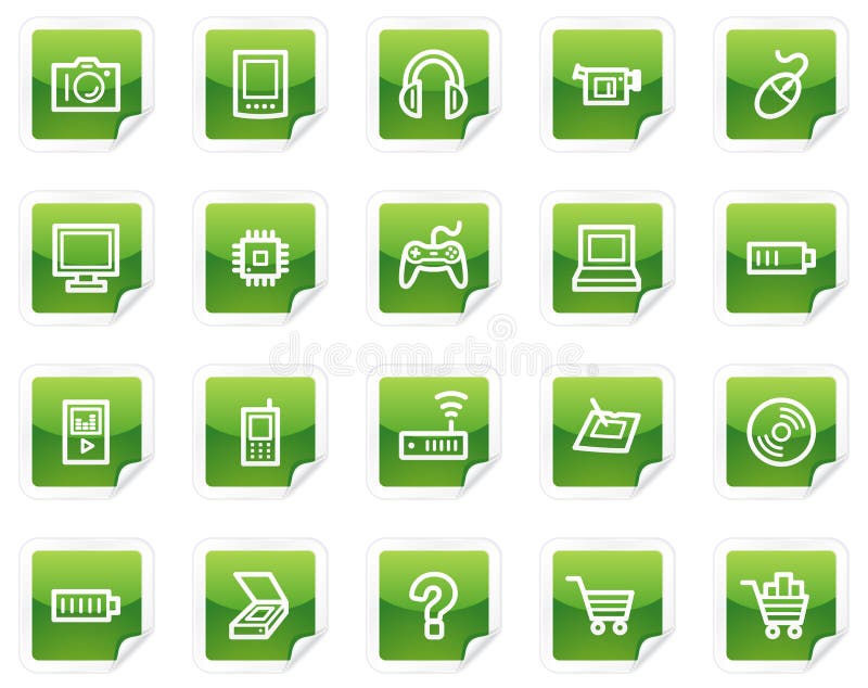Electronics Web Icons, Green Sticker Series Stock Vector - Illustration ...