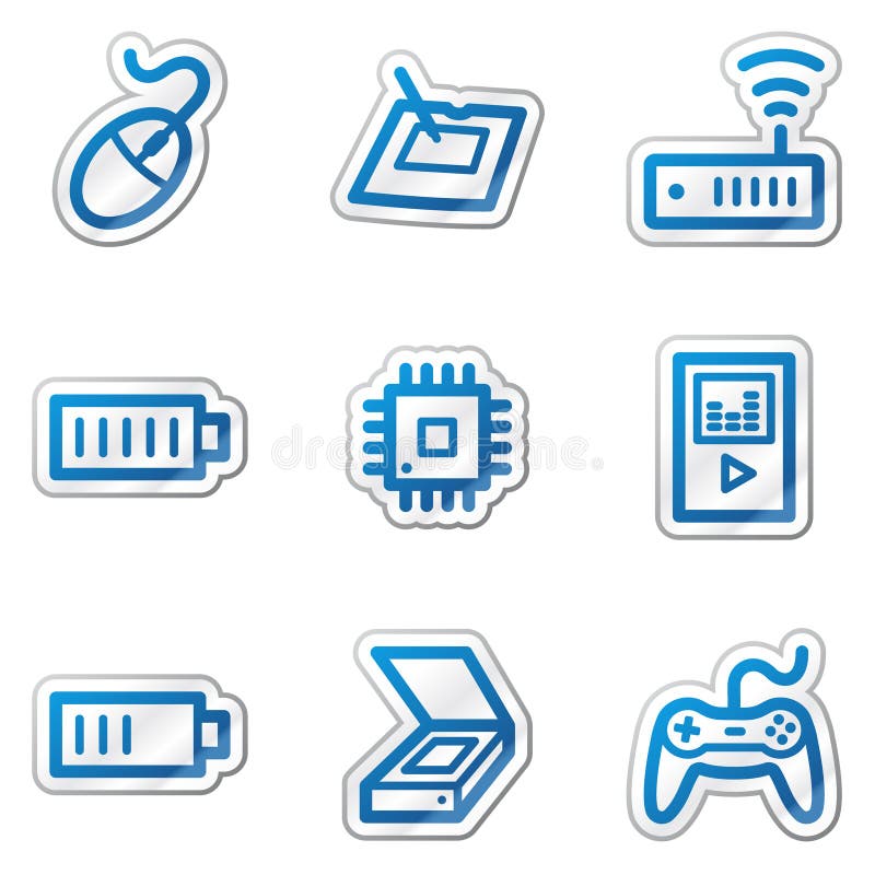 Electronics Web Icons Set 2, Blue Contour Sticker Stock Vector ...