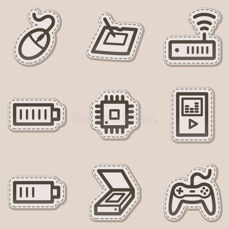 Electronics Web Icons Set 2, Brown Contour Sticker Stock Vector ...