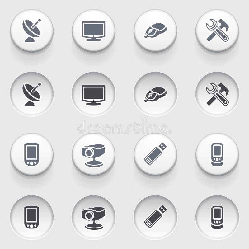 Electronics Web Icons on White Buttons. Set 2. Stock Vector ...